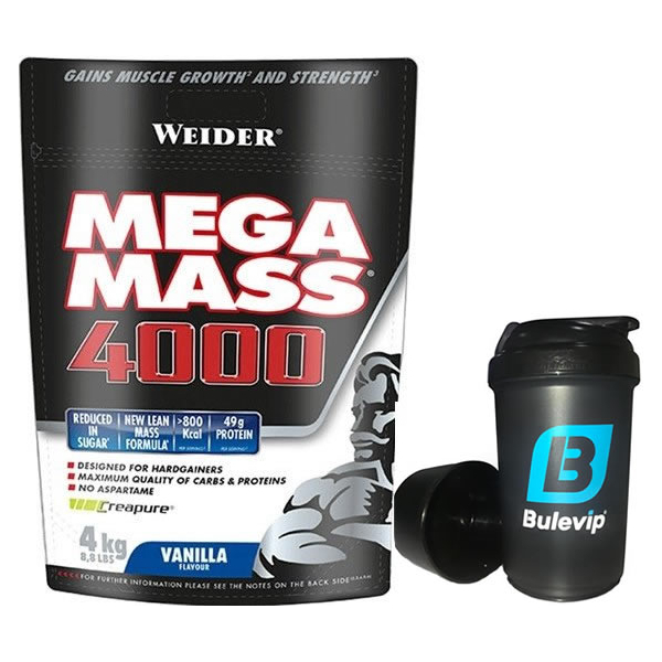 Comprar Pack Weider Mega Mass 4000 4 kg + Bulevip Shaker Pro Negro